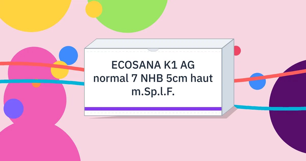 Symbolbild: Packung mit der Aufschrift ECOSANA K1 AG normal 7 NHB 5cm haut m.Sp.l.F. (PZN 04730899) – Verfügbarkeit und Bezug in Apotheken in Frankfurt am Main