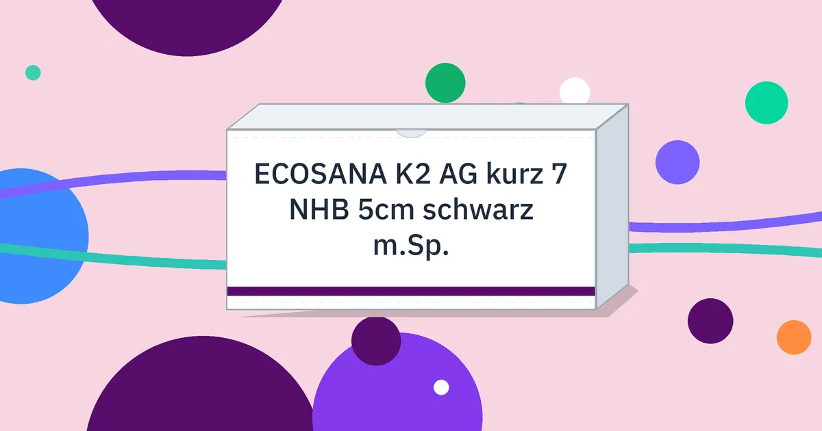 Symbolbild: Packung mit der Aufschrift ECOSANA K2 AG kurz 7 NHB 5cm schwarz m.Sp. (PZN 01529719) – Verfügbarkeit und Bezug in Apotheken in Frankfurt am Main