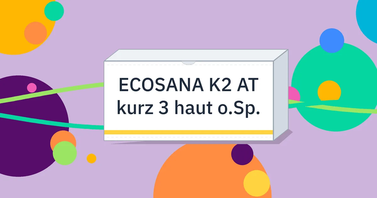 Symbolbild: Packung mit der Aufschrift ECOSANA K2 AT kurz 3 haut o.Sp. (PZN 01558299) – Verfügbarkeit und Bezug in Apotheken in Frankfurt am Main