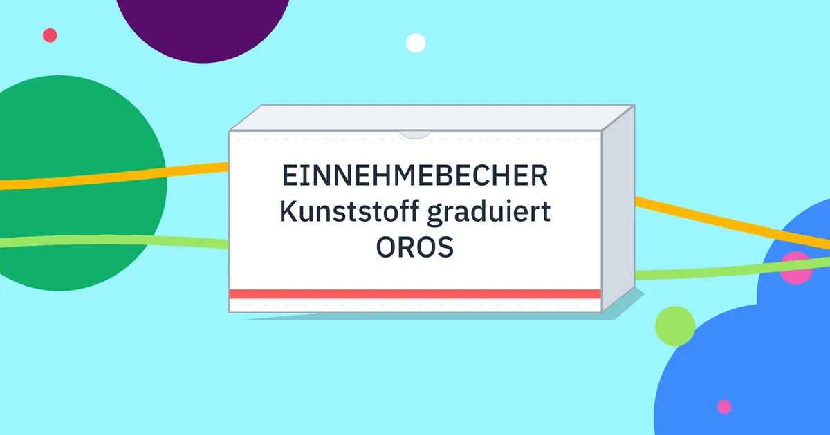 Symbolbild: Packung mit der Aufschrift EINNEHMEBECHER Kunststoff graduiert OROS (PZN 03876508) – Verfügbarkeit und Bezug in Apotheken in Frankfurt am Main