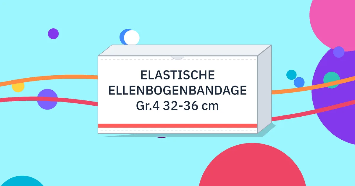 Symbolbild: Packung mit der Aufschrift ELASTISCHE ELLENBOGENBANDAGE Gr.4 32-36 cm (PZN 18115732) – Verfügbarkeit und Bezug in Apotheken in Frankfurt am Main