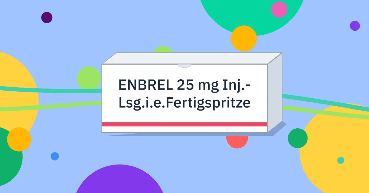 Symbolbild: Packung mit der Aufschrift ENBREL 25 mg Inj.-Lsg.i.e.Fertigspritze (PZN 06680059) – Verfügbarkeit und Bezug in Apotheken in Frankfurt am Main