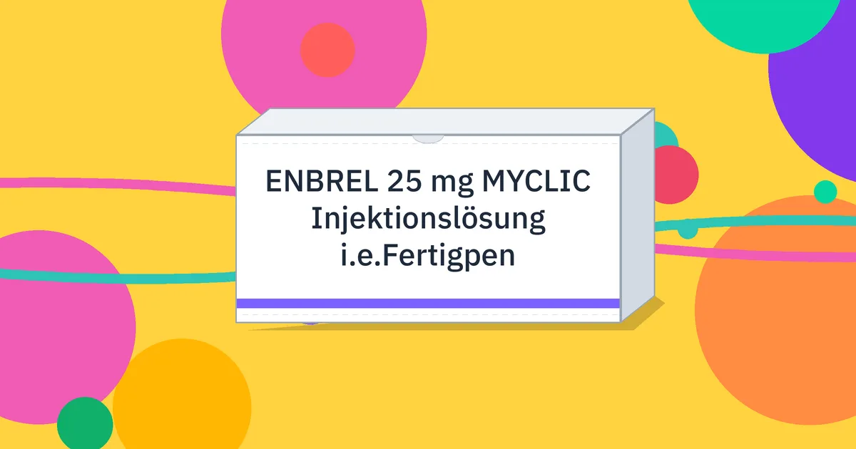 Symbolbild: Packung mit der Aufschrift ENBREL 25 mg MYCLIC Injektionslösung i.e.Fertigpen (PZN 14327986) – Verfügbarkeit und Bezug in Apotheken in Frankfurt am Main