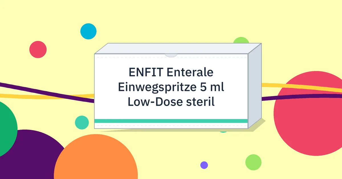 Symbolbild: Packung mit der Aufschrift ENFIT Enterale Einwegspritze 5 ml Low-Dose steril (PZN 16807650) – Verfügbarkeit und Bezug in Apotheken in Frankfurt am Main