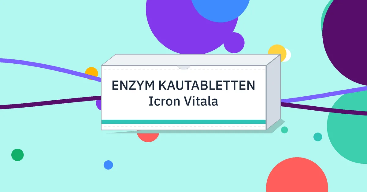 Symbolbild: Packung mit der Aufschrift ENZYM KAUTABLETTEN Icron Vitala (PZN 01582263) – Verfügbarkeit und Bezug in Apotheken in Frankfurt am Main