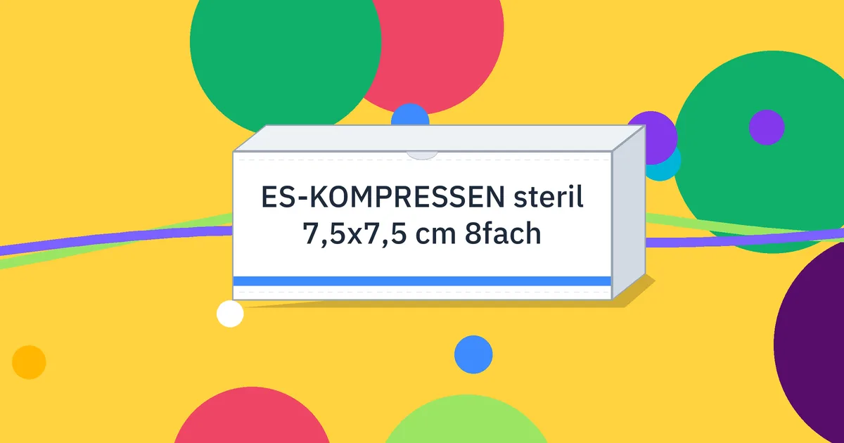Symbolbild: Packung mit der Aufschrift ES-KOMPRESSEN steril 7,5x7,5 cm 8fach (PZN 01407063) – Verfügbarkeit und Bezug in Apotheken in Frankfurt am Main