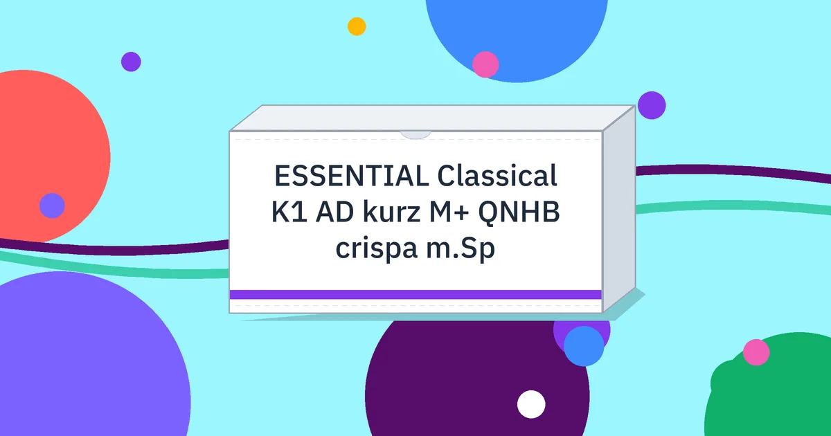 Symbolbild: Packung mit der Aufschrift ESSENTIAL Classical K1 AD kurz M+ QNHB crispa m.Sp (PZN 18867030) – Verfügbarkeit und Bezug in Apotheken in Frankfurt am Main