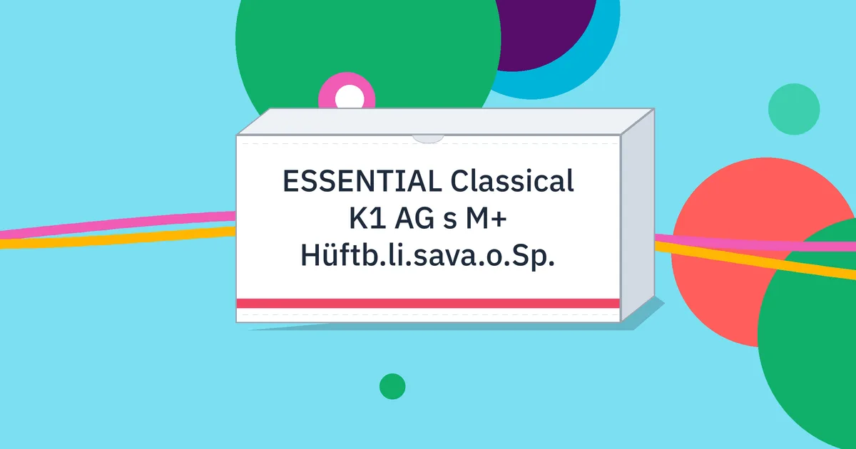 Symbolbild: Packung mit der Aufschrift ESSENTIAL Classical K1 AG s M+ Hüftb.li.sava.o.Sp. (PZN 17012639) – Verfügbarkeit und Bezug in Apotheken in Frankfurt am Main