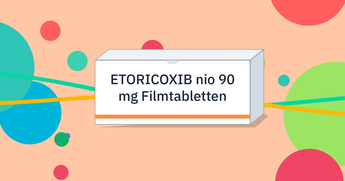Symbolbild: Packung mit der Aufschrift ETORICOXIB nio 90 mg Filmtabletten (PZN 20348107) – Verfügbarkeit und Bezug in Apotheken in Frankfurt am Main