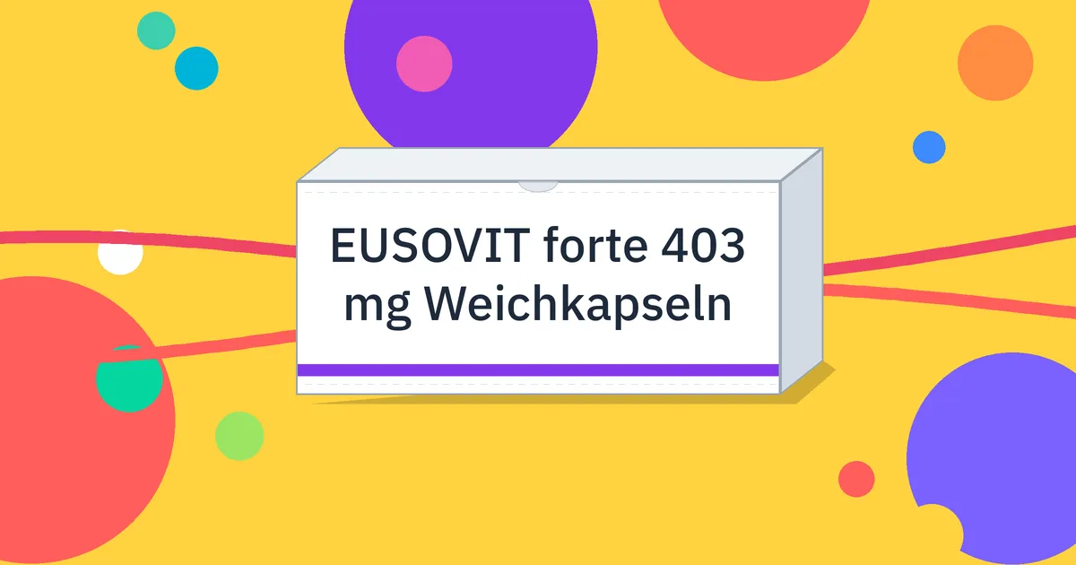 Symbolbild: Packung mit der Aufschrift EUSOVIT forte 403 mg Weichkapseln (PZN 08998239) – Verfügbarkeit und Bezug in Apotheken in Frankfurt am Main