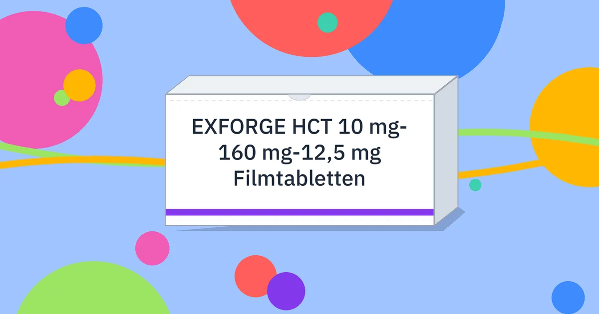 Symbolbild: Packung mit der Aufschrift EXFORGE HCT 10 mg-160 mg-12,5 mg Filmtabletten (PZN 10179425) – Verfügbarkeit und Bezug in Apotheken in Frankfurt am Main