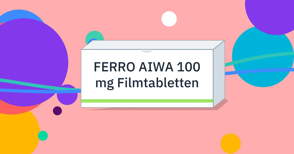 Symbolbild: Packung mit der Aufschrift FERRO AIWA 100 mg Filmtabletten (PZN 15250352) – Verfügbarkeit und Bezug in Apotheken in Frankfurt am Main