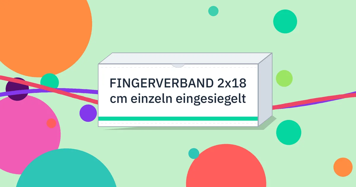 Symbolbild: Packung mit der Aufschrift FINGERVERBAND 2x18 cm einzeln eingesiegelt (PZN 08530447) – Verfügbarkeit und Bezug in Apotheken in Frankfurt am Main