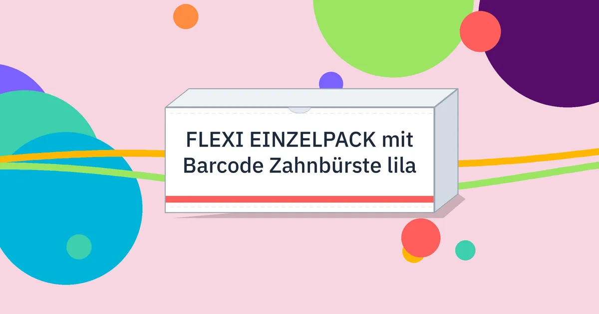 Symbolbild: Packung mit der Aufschrift FLEXI EINZELPACK mit Barcode Zahnbürste lila (PZN 11124366) – Verfügbarkeit und Bezug in Apotheken in Frankfurt am Main