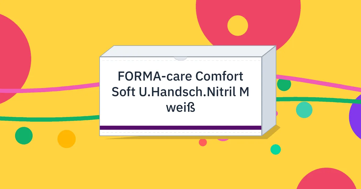 Symbolbild: Packung mit der Aufschrift FORMA-care Comfort Soft U.Handsch.Nitril M weiß (PZN 11615087) – Verfügbarkeit und Bezug in Apotheken in Frankfurt am Main