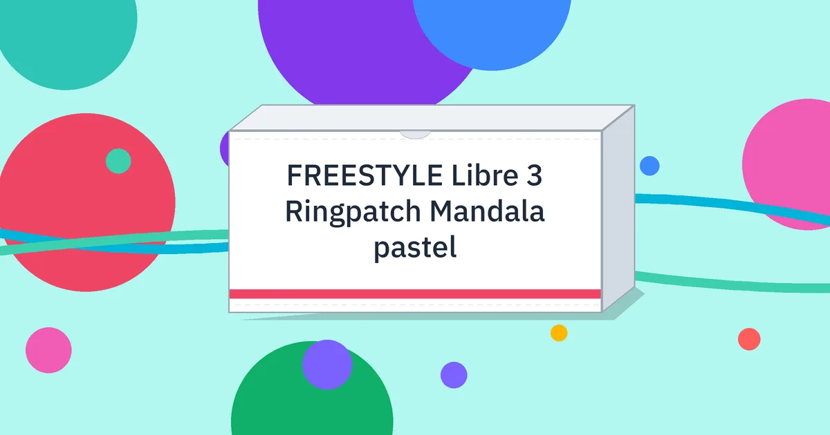 Symbolbild: Packung mit der Aufschrift FREESTYLE Libre 3 Ringpatch Mandala pastel (PZN 19865381) – Verfügbarkeit und Bezug in Apotheken in Frankfurt am Main