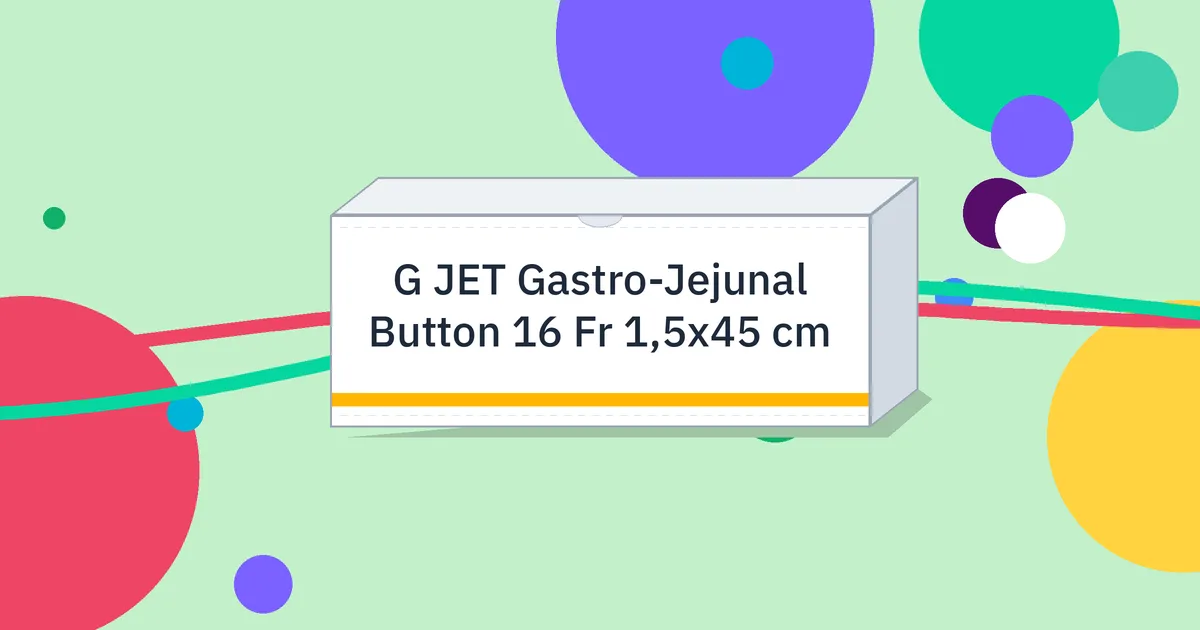 Symbolbild: Packung mit der Aufschrift G JET Gastro-Jejunal Button 16 Fr 1,5x45 cm (PZN 14343005) – Verfügbarkeit und Bezug in Apotheken in Frankfurt am Main