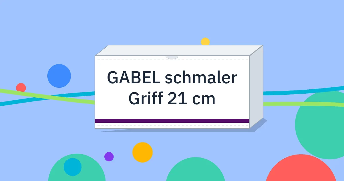 Symbolbild: Packung mit der Aufschrift GABEL schmaler Griff 21 cm (PZN 07739062) – Verfügbarkeit und Bezug in Apotheken in Frankfurt am Main