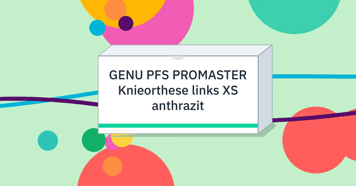 Symbolbild: Packung mit der Aufschrift GENU PFS PROMASTER Knieorthese links XS anthrazit (PZN 12490759) – Verfügbarkeit und Bezug in Apotheken in Frankfurt am Main