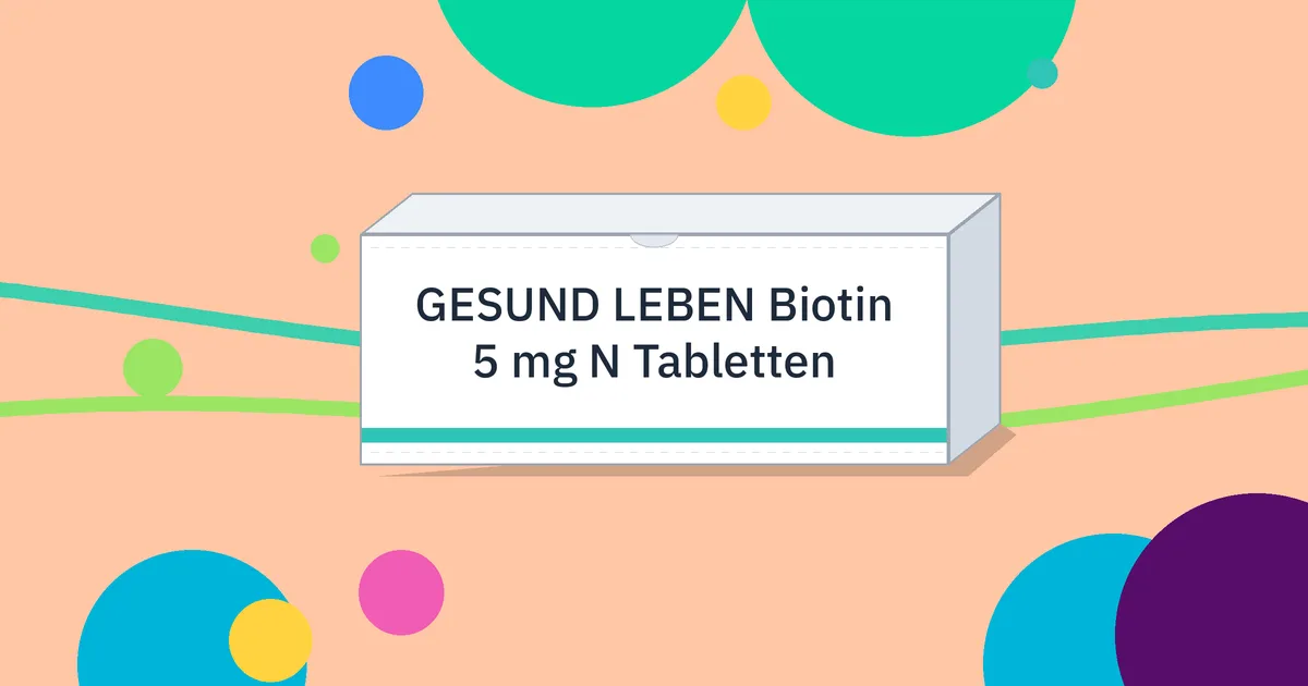 Symbolbild: Packung mit der Aufschrift GESUND LEBEN Biotin 5 mg N Tabletten (PZN 04985234) – Verfügbarkeit und Bezug in Apotheken in Frankfurt am Main