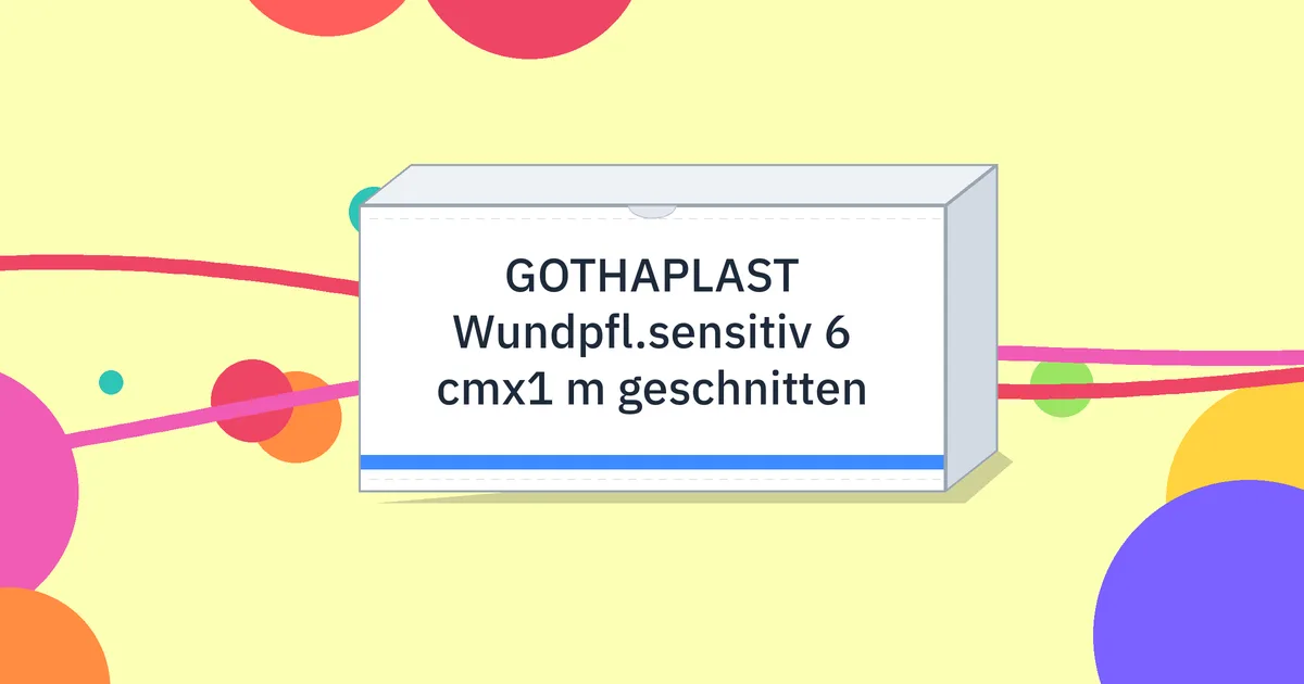 Symbolbild: Packung mit der Aufschrift GOTHAPLAST Wundpfl.sensitiv 6 cmx1 m geschnitten (PZN 04951198) – Verfügbarkeit und Bezug in Apotheken in Frankfurt am Main