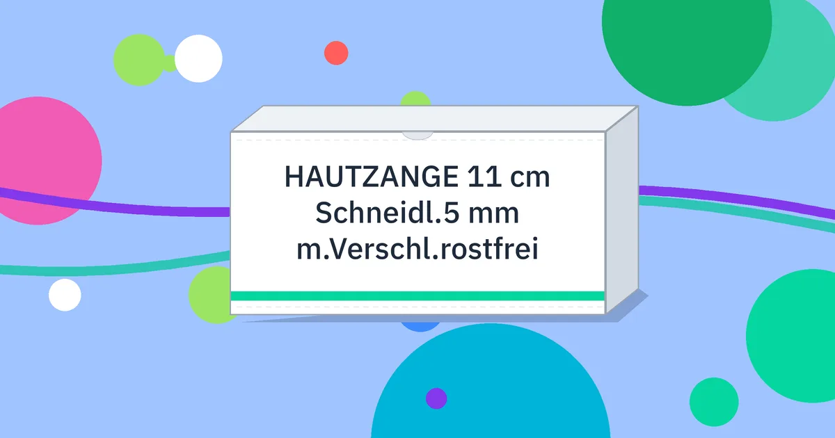 Symbolbild: Packung mit der Aufschrift HAUTZANGE 11 cm Schneidl.5 mm m.Verschl.rostfrei (PZN 17288063) – Verfügbarkeit und Bezug in Apotheken in Frankfurt am Main