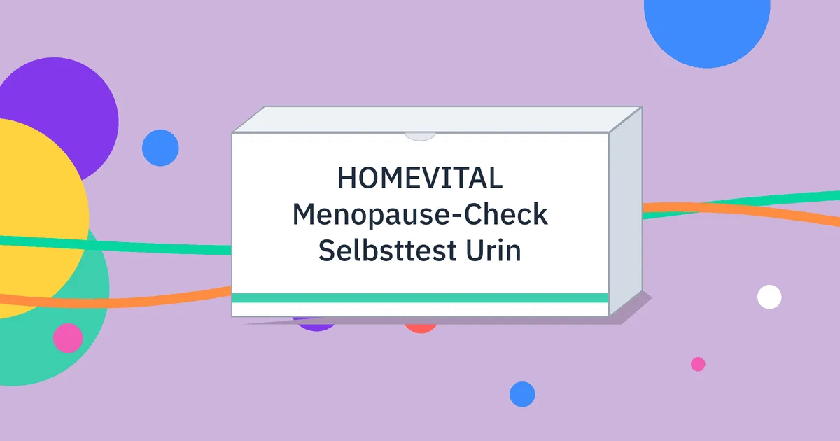 Symbolbild: Packung mit der Aufschrift HOMEVITAL Menopause-Check Selbsttest Urin (PZN 19298700) – Verfügbarkeit und Bezug in Apotheken in Frankfurt am Main