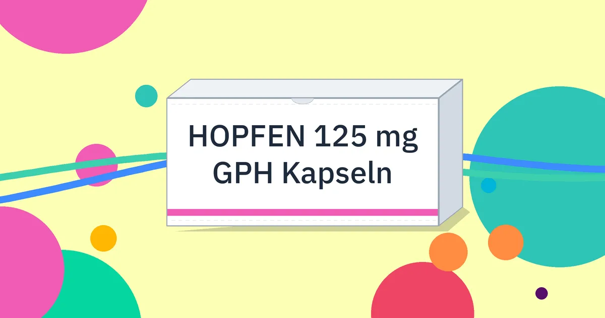 Symbolbild: Packung mit der Aufschrift HOPFEN 125 mg GPH Kapseln (PZN 09645307) – Verfügbarkeit und Bezug in Apotheken in Frankfurt am Main