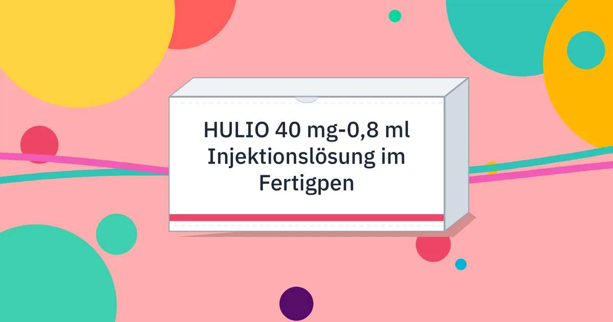 Symbolbild: Packung mit der Aufschrift HULIO 40 mg-0,8 ml Injektionslösung im Fertigpen (PZN 15659087) – Verfügbarkeit und Bezug in Apotheken in Frankfurt am Main