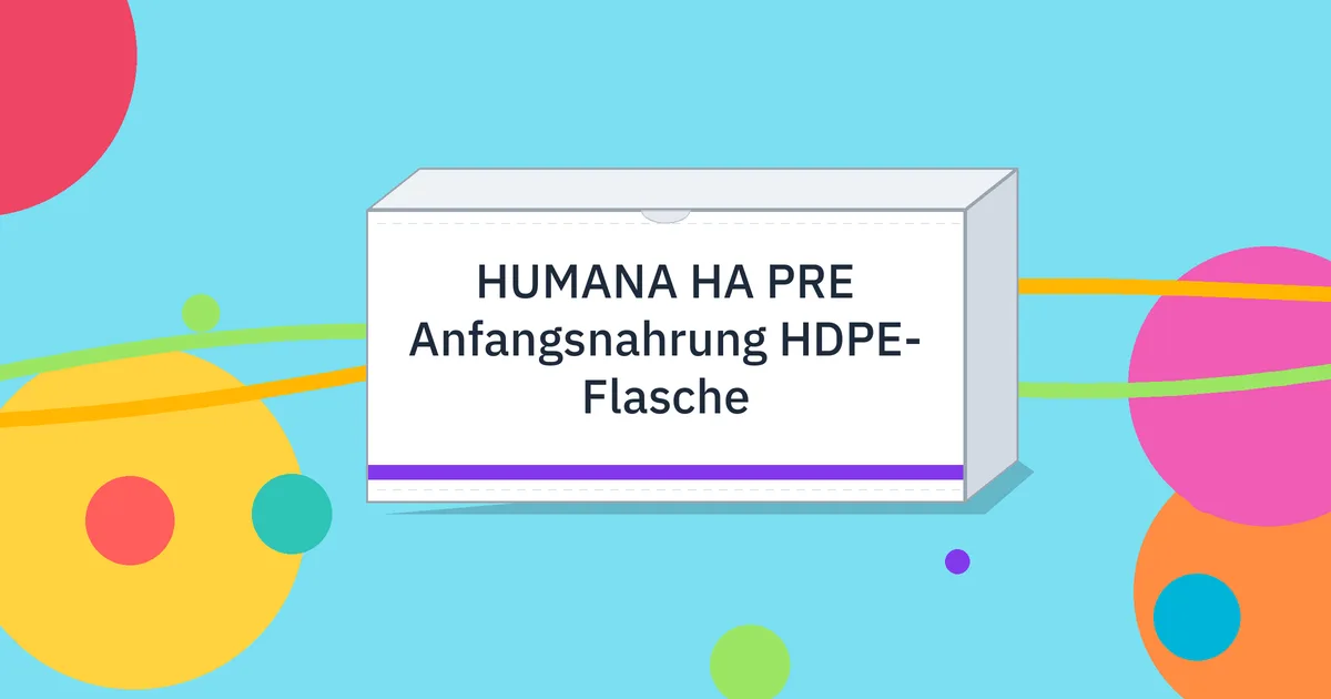Symbolbild: Packung mit der Aufschrift HUMANA HA PRE Anfangsnahrung HDPE-Flasche (PZN 16850574) – Verfügbarkeit und Bezug in Apotheken in Frankfurt am Main