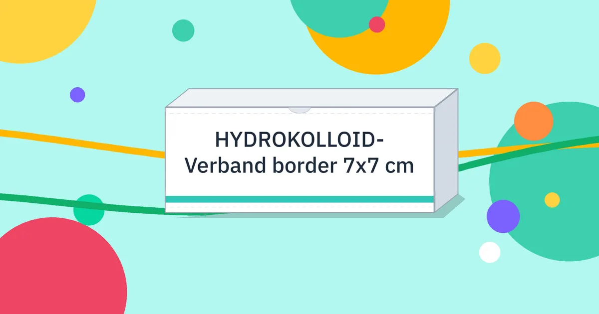 Symbolbild: Packung mit der Aufschrift HYDROKOLLOID-Verband border 7x7 cm (PZN 18717425) – Verfügbarkeit und Bezug in Apotheken in Frankfurt am Main