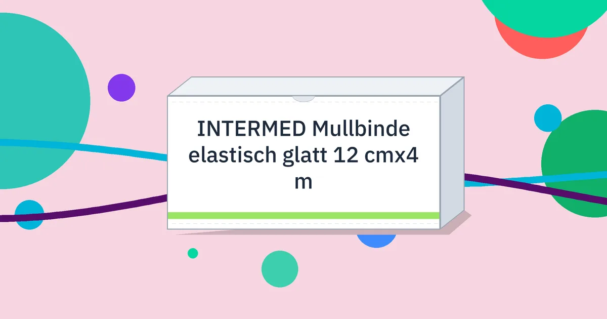 Symbolbild: Packung mit der Aufschrift INTERMED Mullbinde elastisch glatt 12 cmx4 m (PZN 02472045) – Verfügbarkeit und Bezug in Apotheken in Frankfurt am Main