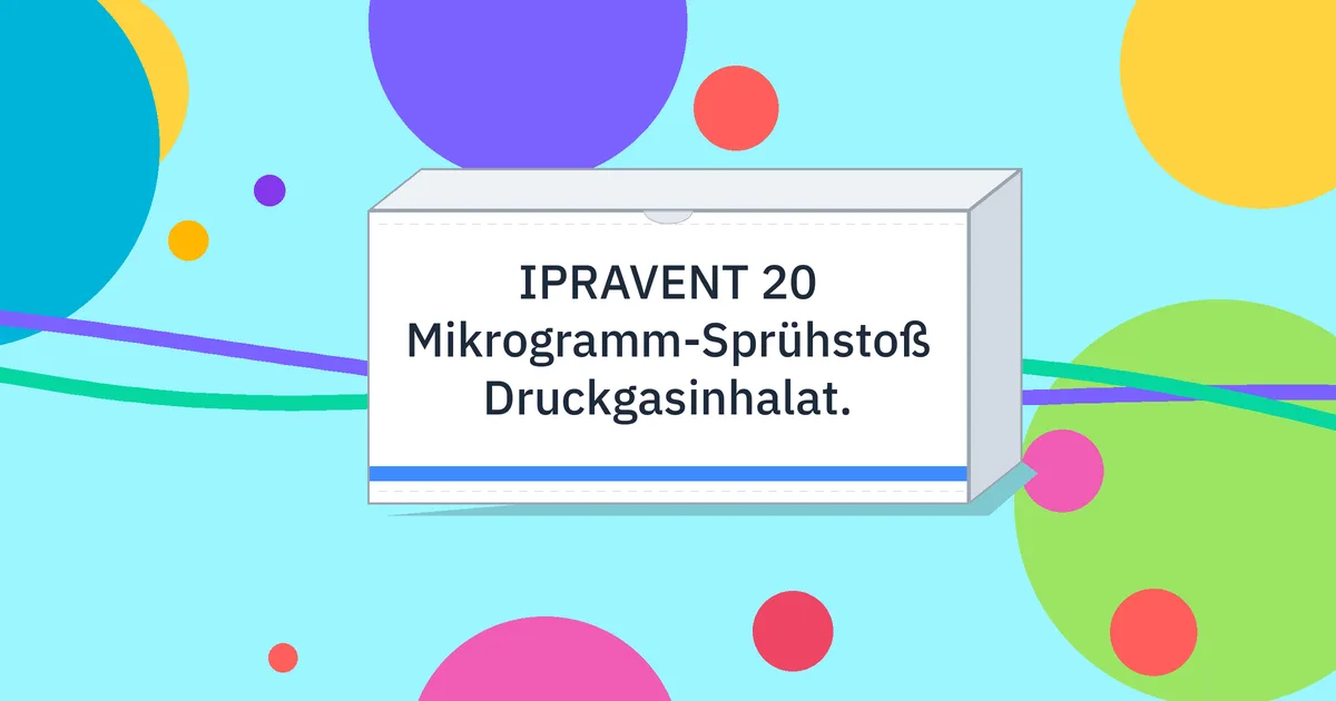 Symbolbild: Packung mit der Aufschrift IPRAVENT 20 Mikrogramm-Sprühstoß Druckgasinhalat. (PZN 11730003) – Verfügbarkeit und Bezug in Apotheken in Frankfurt am Main