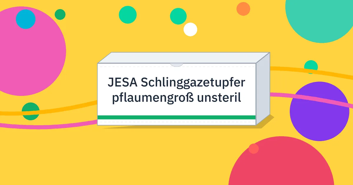 Symbolbild: Packung mit der Aufschrift JESA Schlinggazetupfer pflaumengroß unsteril (PZN 10417468) – Verfügbarkeit und Bezug in Apotheken in Frankfurt am Main