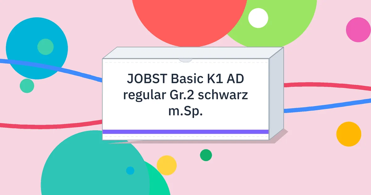 Symbolbild: Packung mit der Aufschrift JOBST Basic K1 AD regular Gr.2 schwarz m.Sp. (PZN 15310901) – Verfügbarkeit und Bezug in Apotheken in Frankfurt am Main