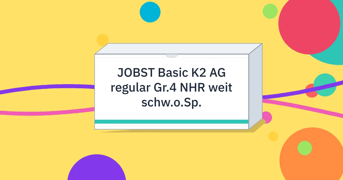 Symbolbild: Packung mit der Aufschrift JOBST Basic K2 AG regular Gr.4 NHR weit schw.o.Sp. (PZN 15311728) – Verfügbarkeit und Bezug in Apotheken in Frankfurt am Main