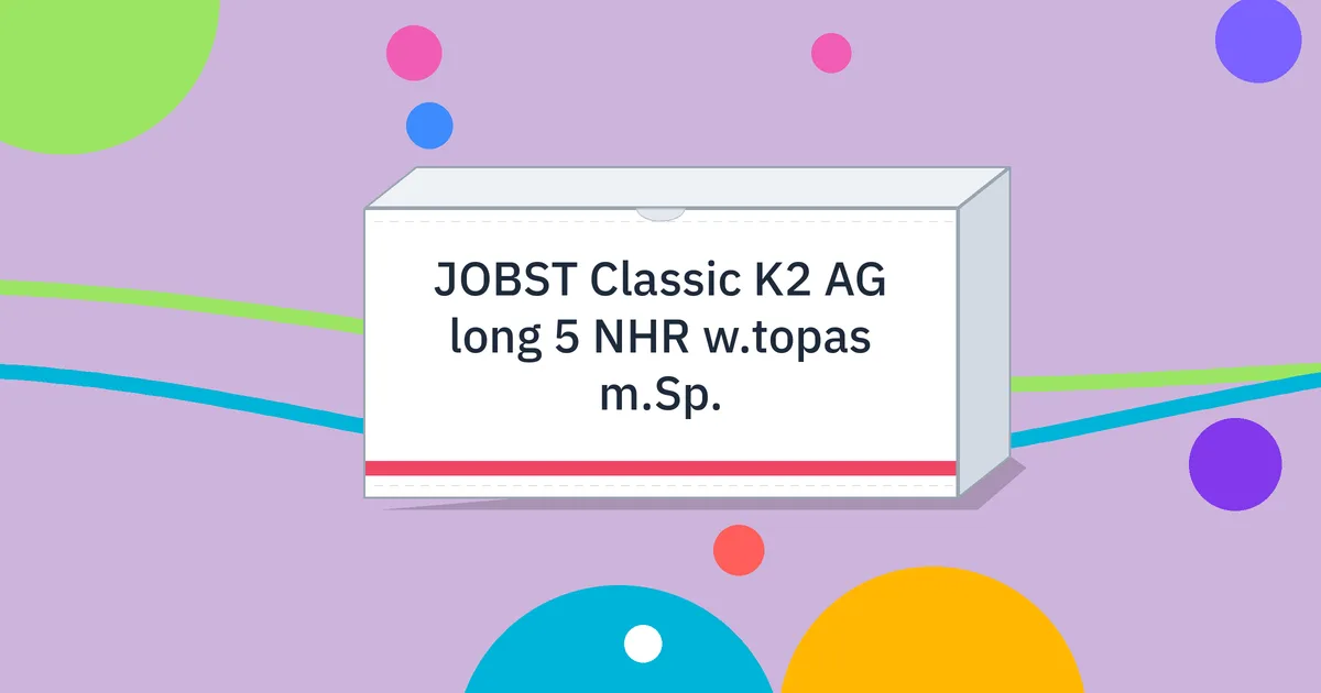 Symbolbild: Packung mit der Aufschrift JOBST Classic K2 AG long 5 NHR w.topas m.Sp. (PZN 13062540) – Verfügbarkeit und Bezug in Apotheken in Frankfurt am Main