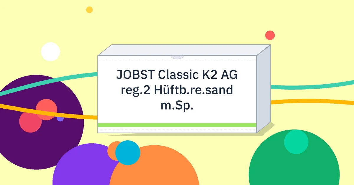Symbolbild: Packung mit der Aufschrift JOBST Classic K2 AG reg.2 Hüftb.re.sand m.Sp. (PZN 13067075) – Verfügbarkeit und Bezug in Apotheken in Frankfurt am Main