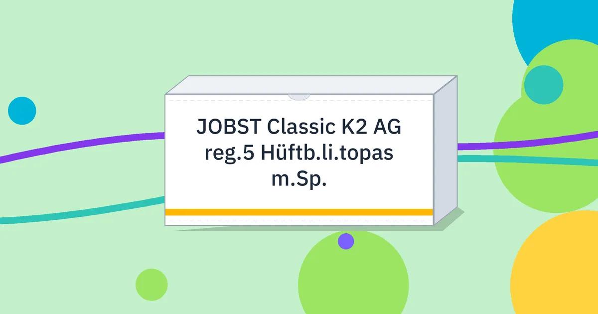 Symbolbild: Packung mit der Aufschrift JOBST Classic K2 AG reg.5 Hüftb.li.topas m.Sp. (PZN 13066041) – Verfügbarkeit und Bezug in Apotheken in Frankfurt am Main