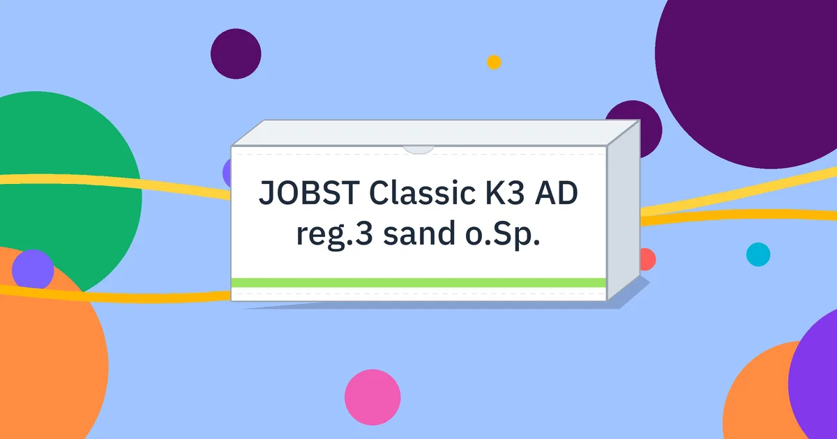 Symbolbild: Packung mit der Aufschrift JOBST Classic K3 AD reg.3 sand o.Sp. (PZN 13071438) – Verfügbarkeit und Bezug in Apotheken in Frankfurt am Main