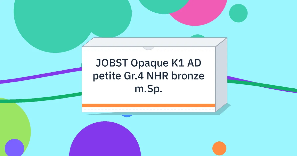 Symbolbild: Packung mit der Aufschrift JOBST Opaque K1 AD petite Gr.4 NHR bronze m.Sp. (PZN 13078788) – Verfügbarkeit und Bezug in Apotheken in Frankfurt am Main