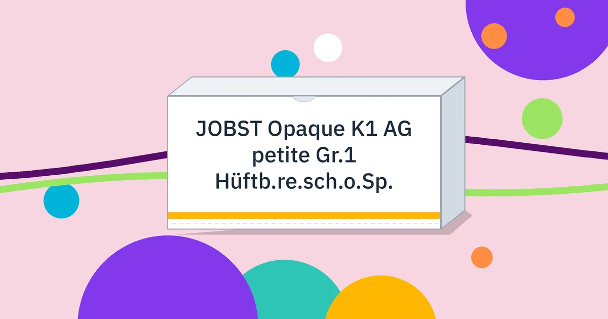 Symbolbild: Packung mit der Aufschrift JOBST Opaque K1 AG petite Gr.1 Hüftb.re.sch.o.Sp. (PZN 13099595) – Verfügbarkeit und Bezug in Apotheken in Frankfurt am Main