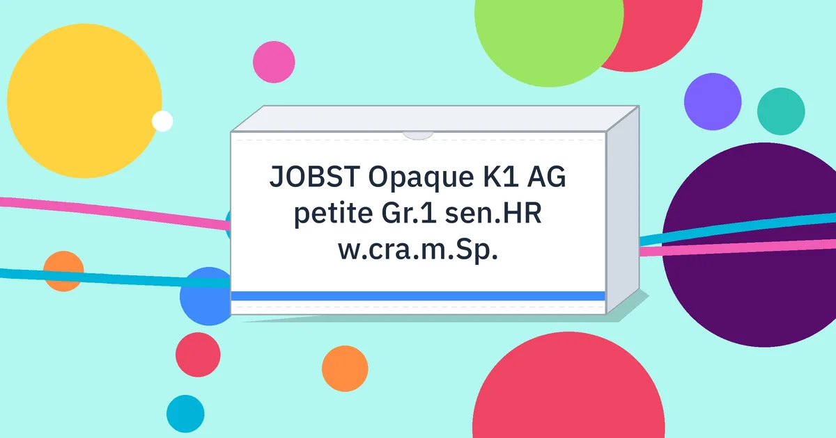 Symbolbild: Packung mit der Aufschrift JOBST Opaque K1 AG petite Gr.1 sen.HR w.cra.m.Sp. (PZN 13085989) – Verfügbarkeit und Bezug in Apotheken in Frankfurt am Main