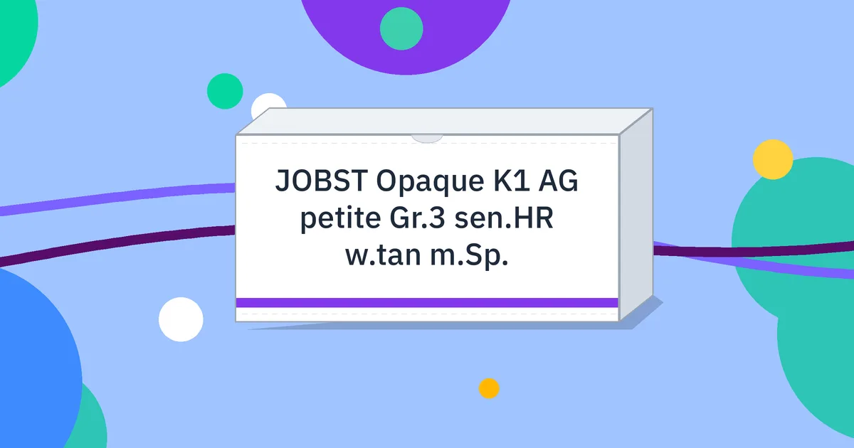 Symbolbild: Packung mit der Aufschrift JOBST Opaque K1 AG petite Gr.3 sen.HR w.tan m.Sp. (PZN 16270291) – Verfügbarkeit und Bezug in Apotheken in Frankfurt am Main