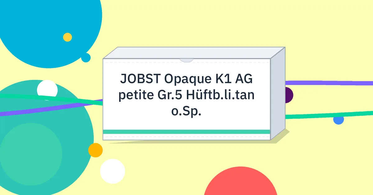 Symbolbild: Packung mit der Aufschrift JOBST Opaque K1 AG petite Gr.5 Hüftb.li.tan o.Sp. (PZN 16273639) – Verfügbarkeit und Bezug in Apotheken in Frankfurt am Main