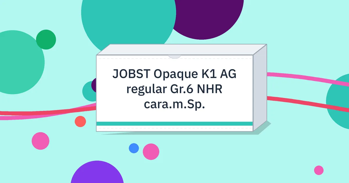 Symbolbild: Packung mit der Aufschrift JOBST Opaque K1 AG regular Gr.6 NHR cara.m.Sp. (PZN 13091398) – Verfügbarkeit und Bezug in Apotheken in Frankfurt am Main