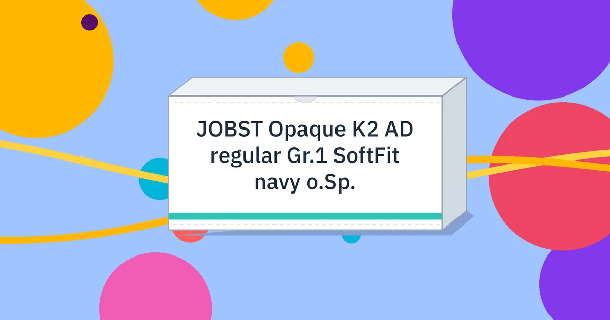 Symbolbild: Packung mit der Aufschrift JOBST Opaque K2 AD regular Gr.1 SoftFit navy o.Sp. (PZN 13111675) – Verfügbarkeit und Bezug in Apotheken in Frankfurt am Main