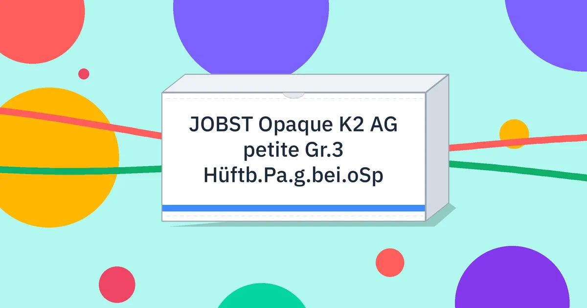 Symbolbild: Packung mit der Aufschrift JOBST Opaque K2 AG petite Gr.3 Hüftb.Pa.g.bei.oSp (PZN 16287966) – Verfügbarkeit und Bezug in Apotheken in Frankfurt am Main