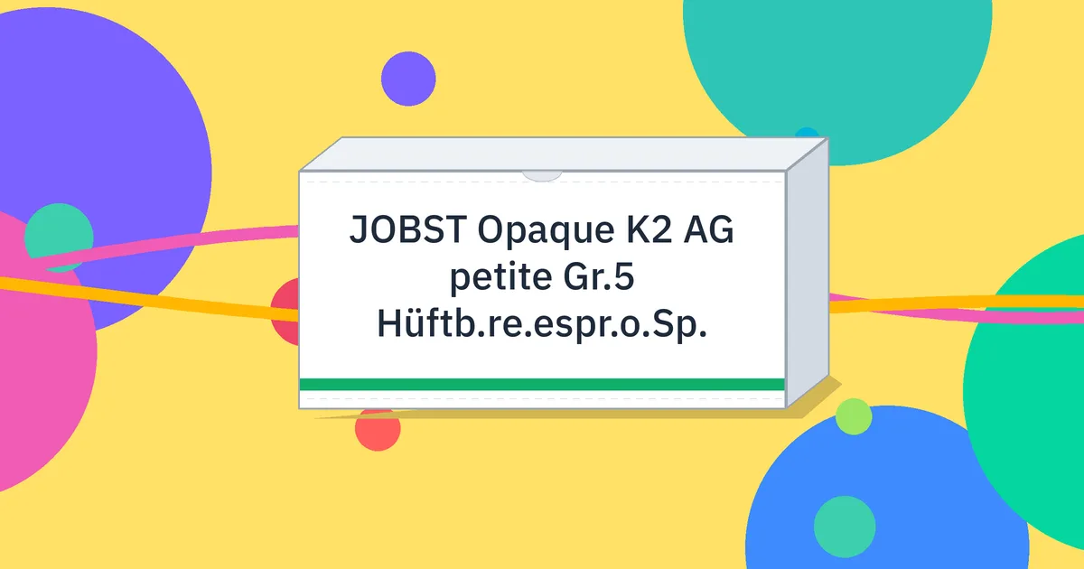 Symbolbild: Packung mit der Aufschrift JOBST Opaque K2 AG petite Gr.5 Hüftb.re.espr.o.Sp. (PZN 16288440) – Verfügbarkeit und Bezug in Apotheken in Frankfurt am Main