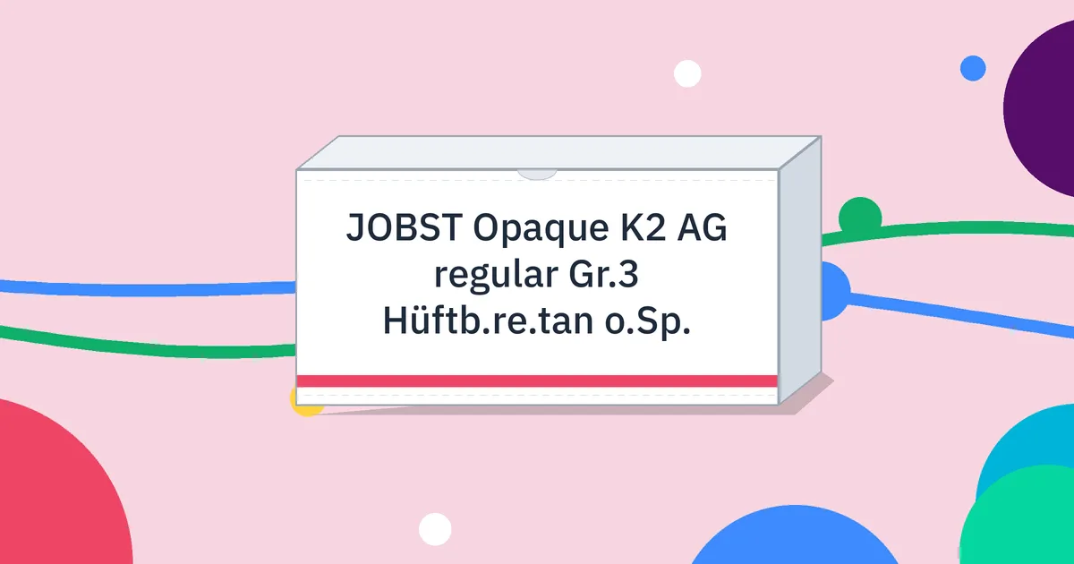 Symbolbild: Packung mit der Aufschrift JOBST Opaque K2 AG regular Gr.3 Hüftb.re.tan o.Sp. (PZN 16286978) – Verfügbarkeit und Bezug in Apotheken in Frankfurt am Main